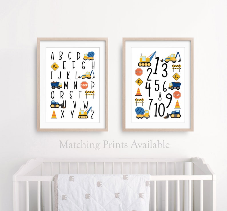 Navy Blue Orange Construction Alphabet Print Cute Digger - Etsy