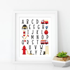 Impression alphabet pompier camion de pompier d'urgence ABC chambre d ...