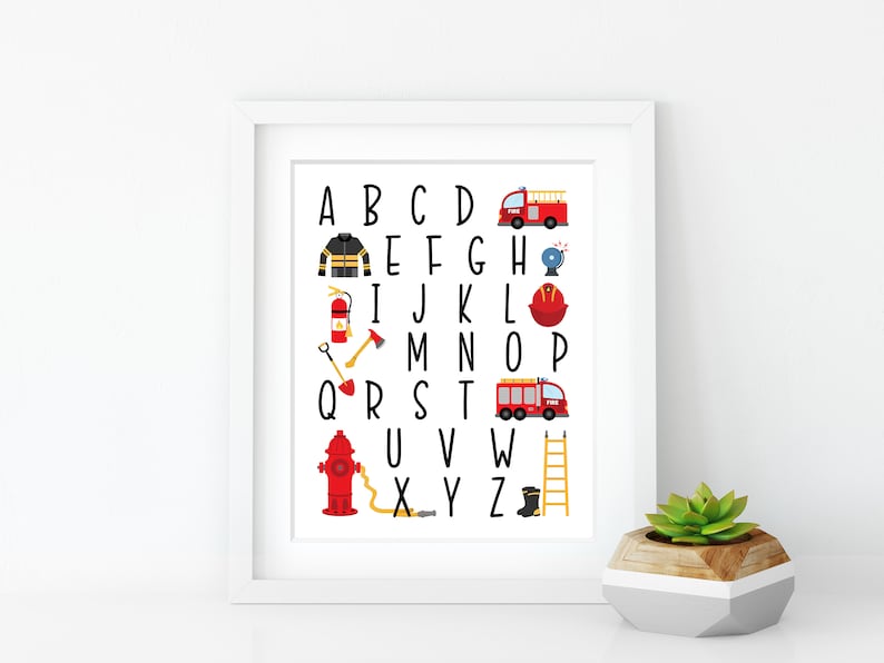 Firefighter Alphabet Print Emergency Fire Truck ABC Nursery - Etsy