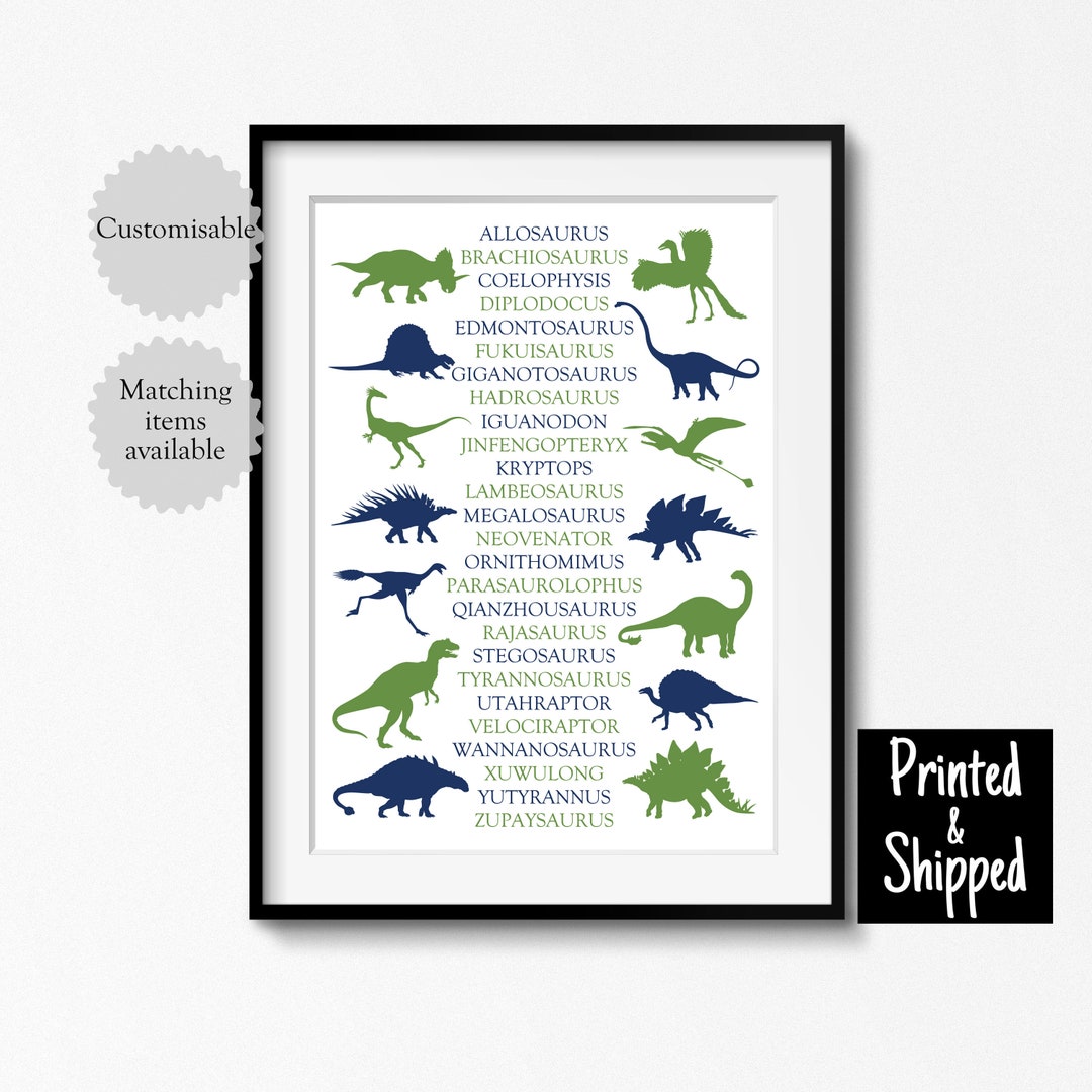 A to Z of Dinosaurs Alphabet Print Personalised ABC Poster Bedroom ...