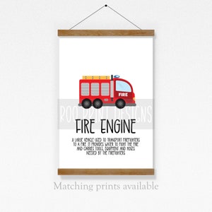 Fire Trucks Art Print Fire Vehicles Emergency Vehicle Wall Art Decor ...