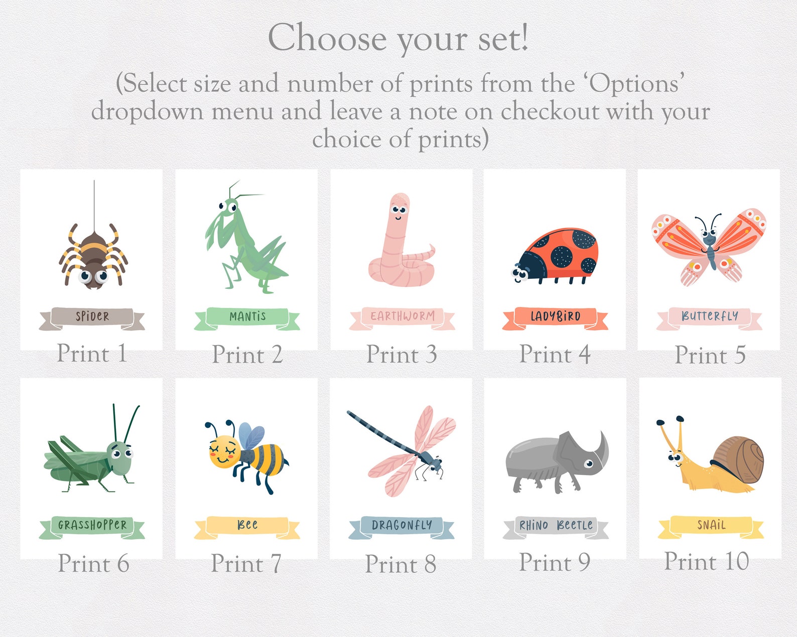 Cute Bug Print Set Sweet Kids Insect Prints Toddler Wall Art - Etsy