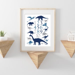 Dinosaur Number Print Navy Blue Boys Counting Bedroom Playroom Nursery ...