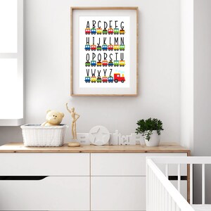 Train Alphabet Print Cute Nursery Wall Art Decor Boys Kids Toddler ...