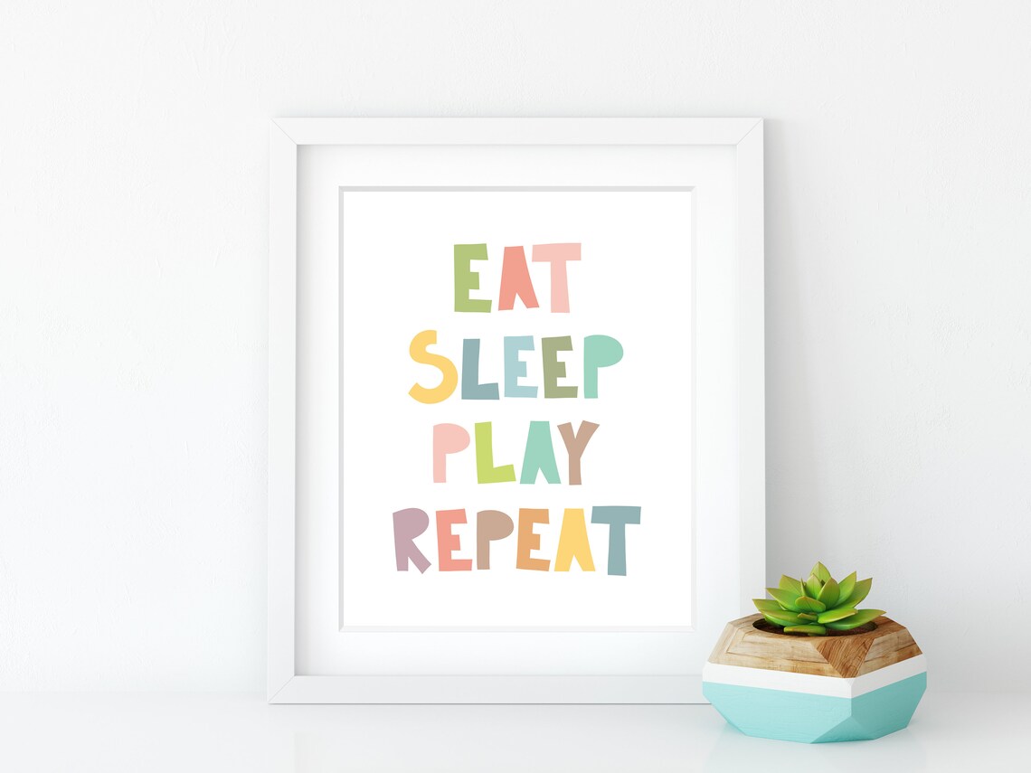 Eat Sleep Play Repeat Art Print Nursery Word Decor Playroom | Etsy