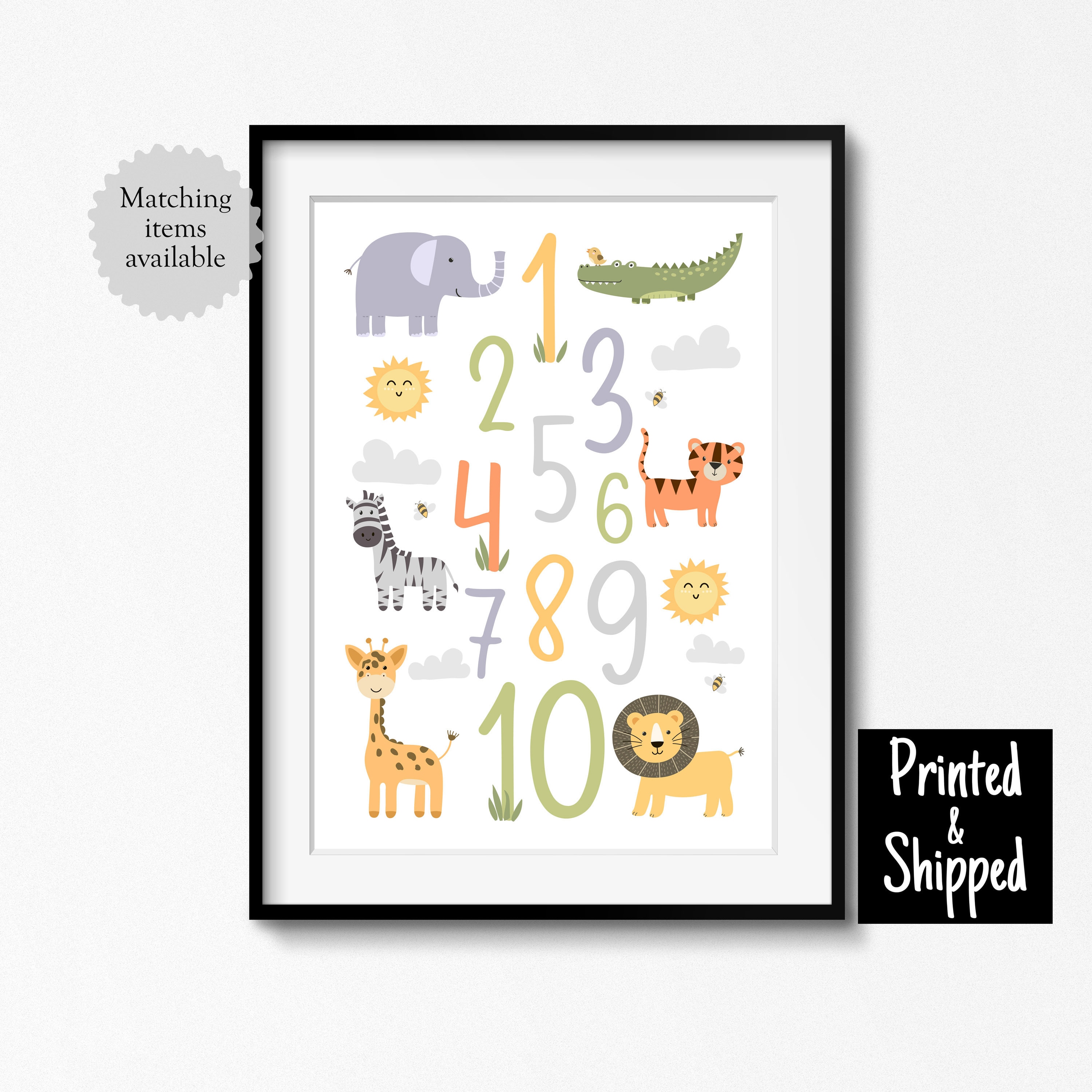 Safari Animal Numbers Print Cute Neutral Nursery Decor | Etsy UK