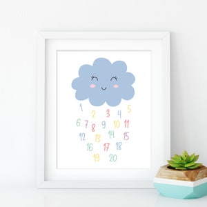Cloud Numbers Print Cute Weather Rainbow Raincloud Counting Wall Art ...