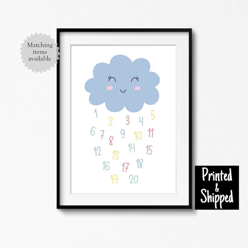 Cloud Numbers Print Cute Weather Rainbow Raincloud Counting - Etsy