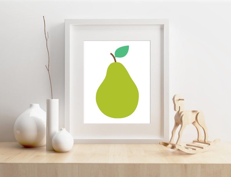 Big Green Pear Print Modern Bright Fruit Nursery Wall Art | Etsy