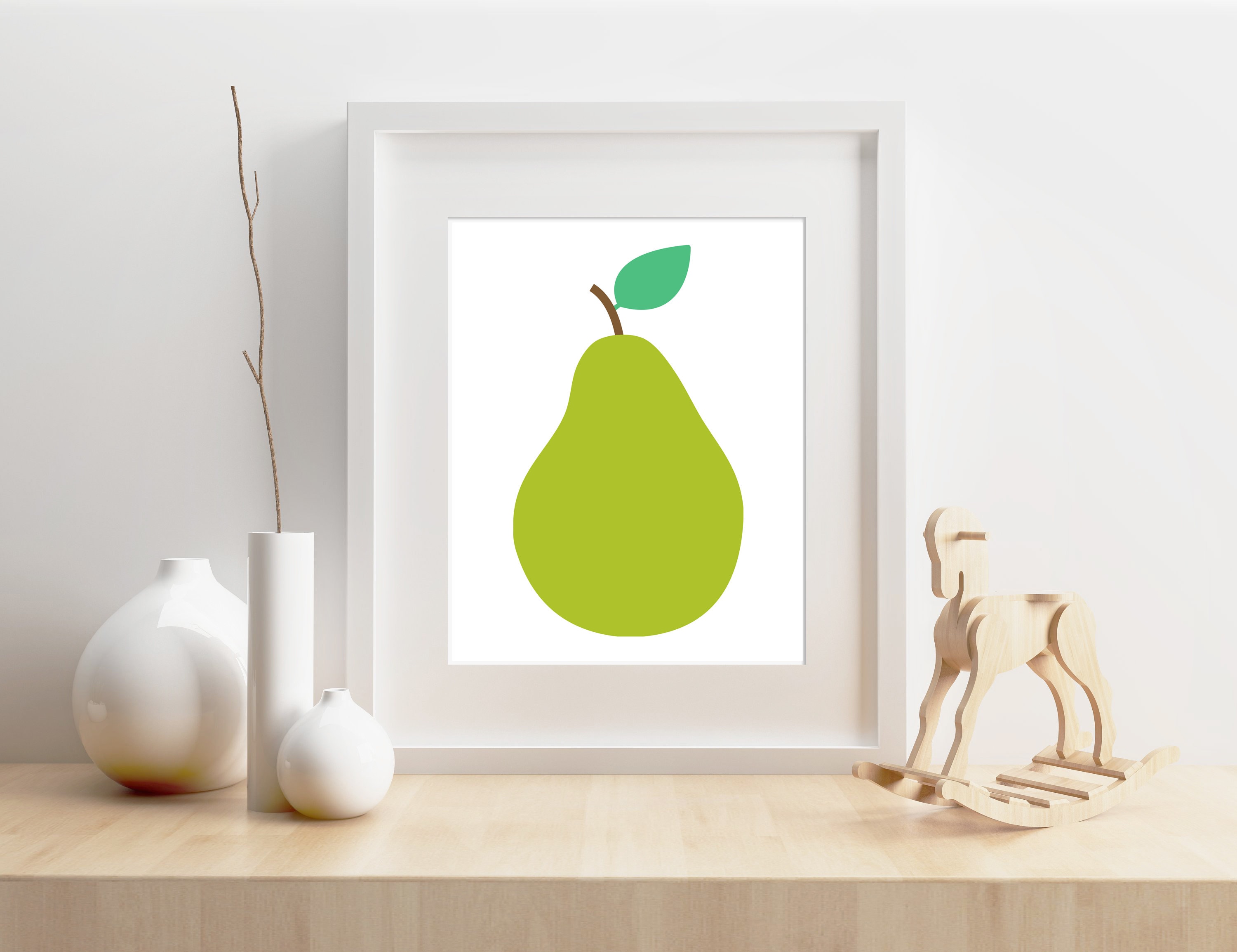 Big Green Pear Print Modern Bright Fruit Nursery Wall Art Decor Baby ...