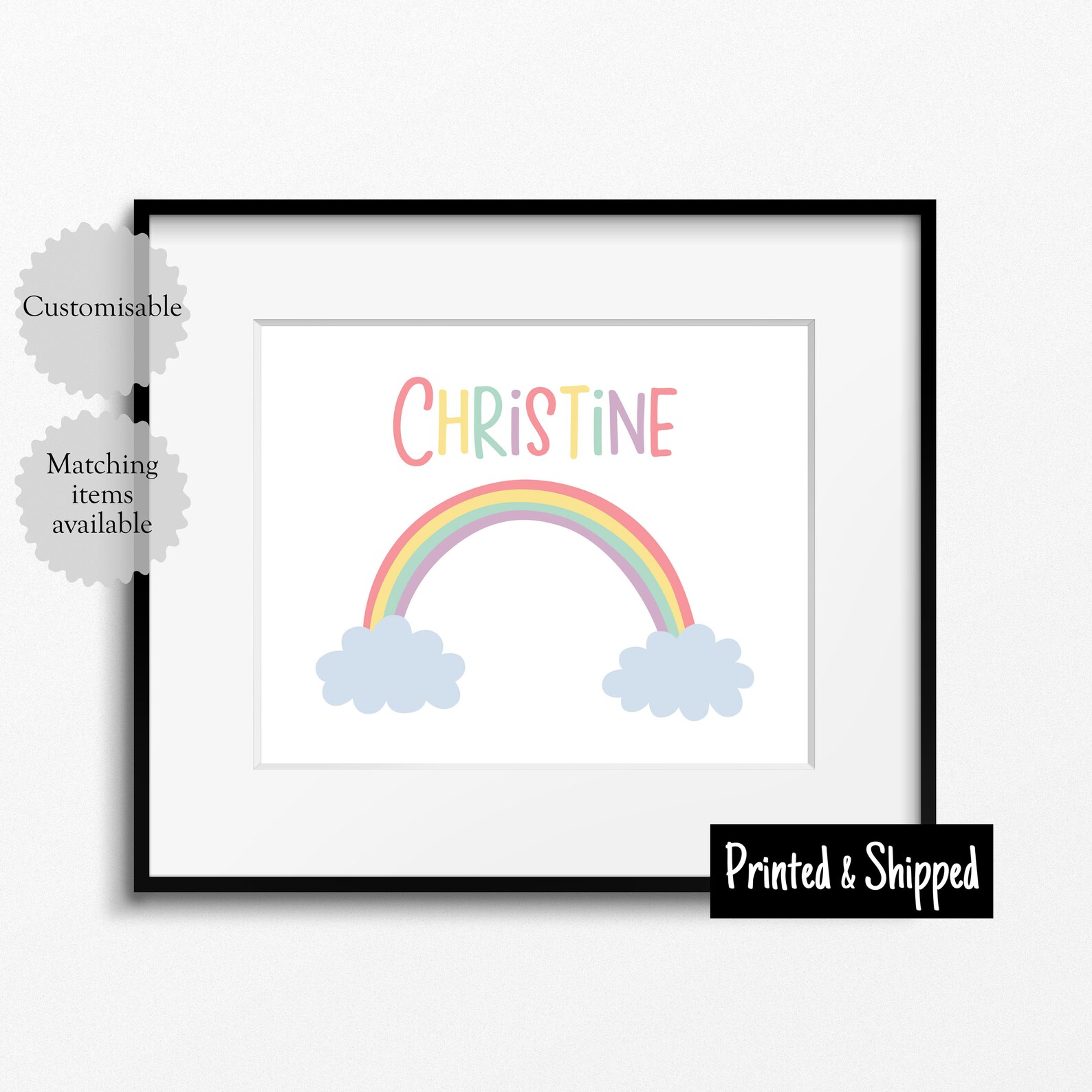 Rainbow Name Print Personalised Girls Wall Art Baby Nursery - Etsy UK