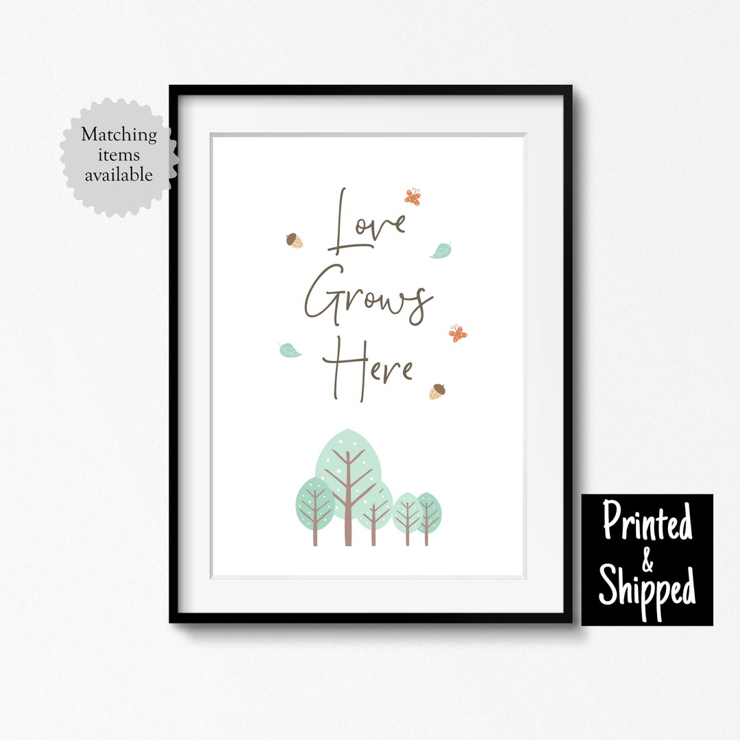 Love Grows Here Art Print Forest Nursery Decor Mint Trees Neutral Wall ...