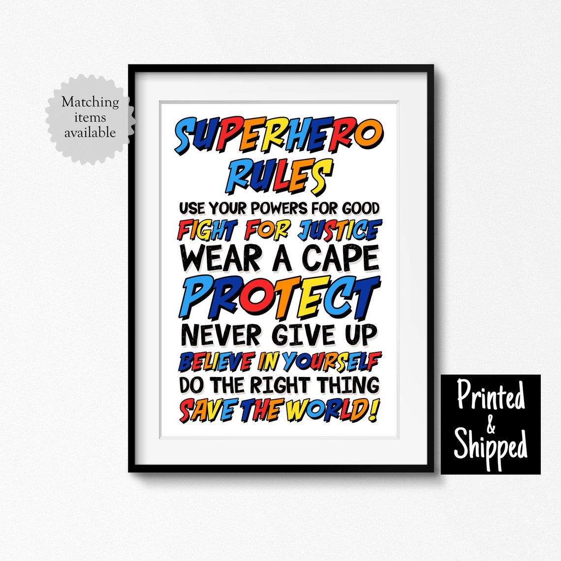 Superhero Rules Print Positive Kids Wall Art Inspirational - Etsy