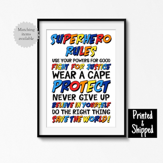Superhero Rules Print Positive Kids Wall Art Inspirational - Etsy