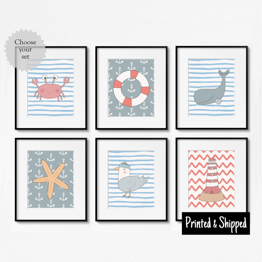 Nautical Print Set Cute Sea Beach Ocean Themed Neutral Nursery Wall Art ...