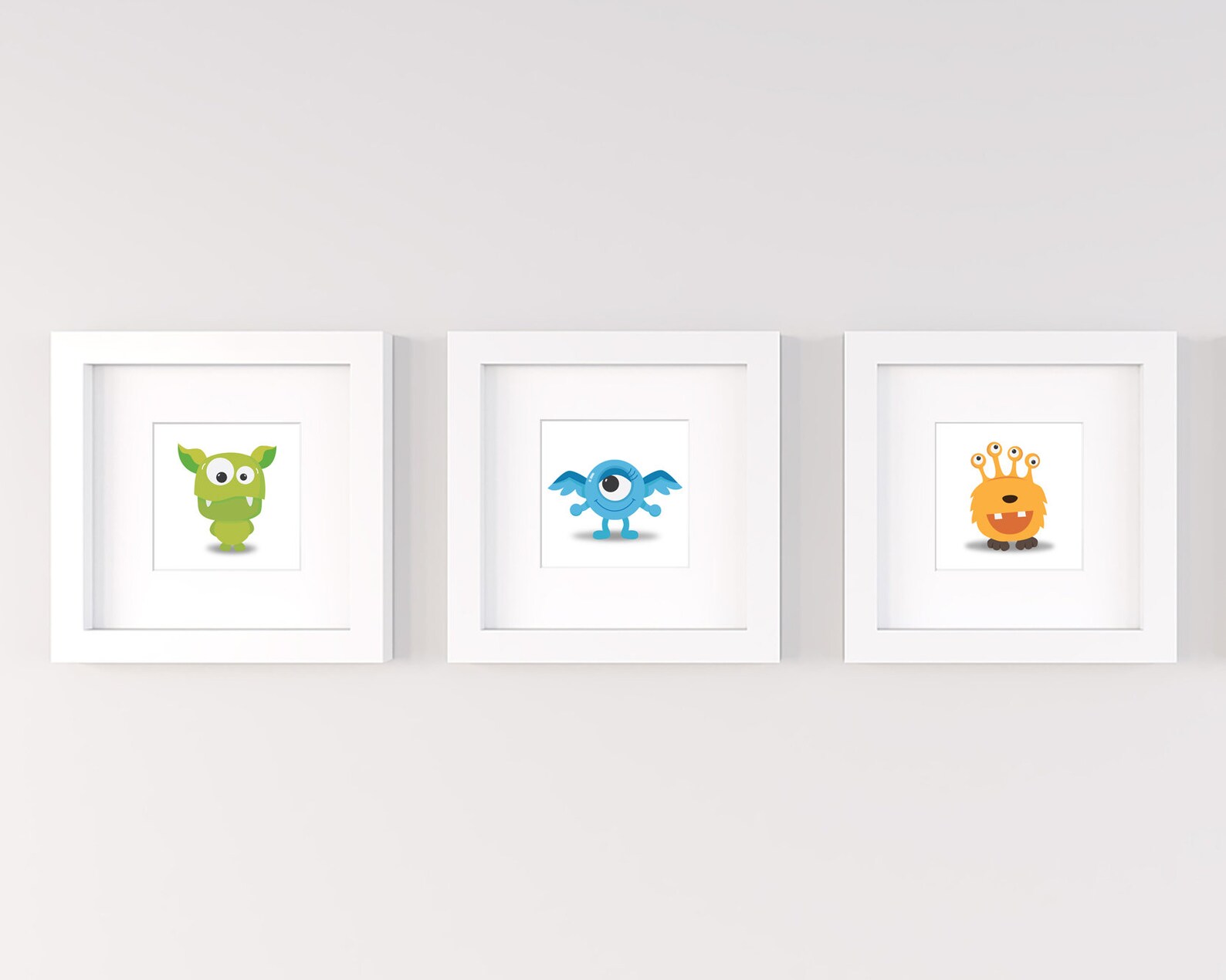 Cute Monster Print Set Colourful Nursery Wall Art Decor Boys Kids ...