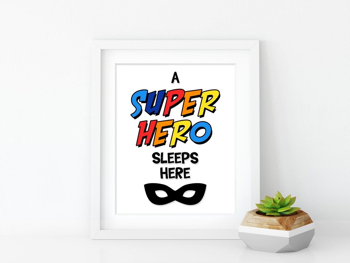 A Superhero Sleeps Here Print Cute Super Hero Bedroom Wall Art | Etsy