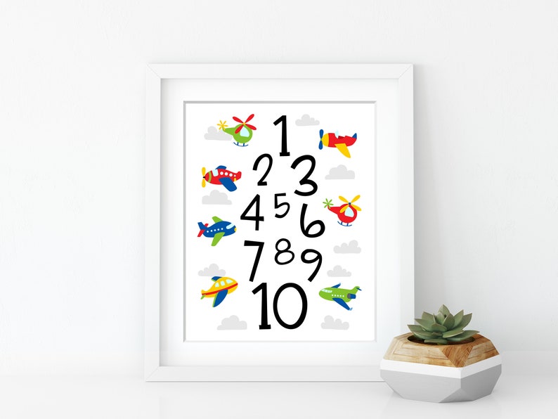 Cute Airplane Numbers Print Flying Planes Helicopter Pilot - Etsy
