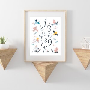 Bird Numbers Art Print Scandi Style Scandinavian Nursery Wall Art Decor ...
