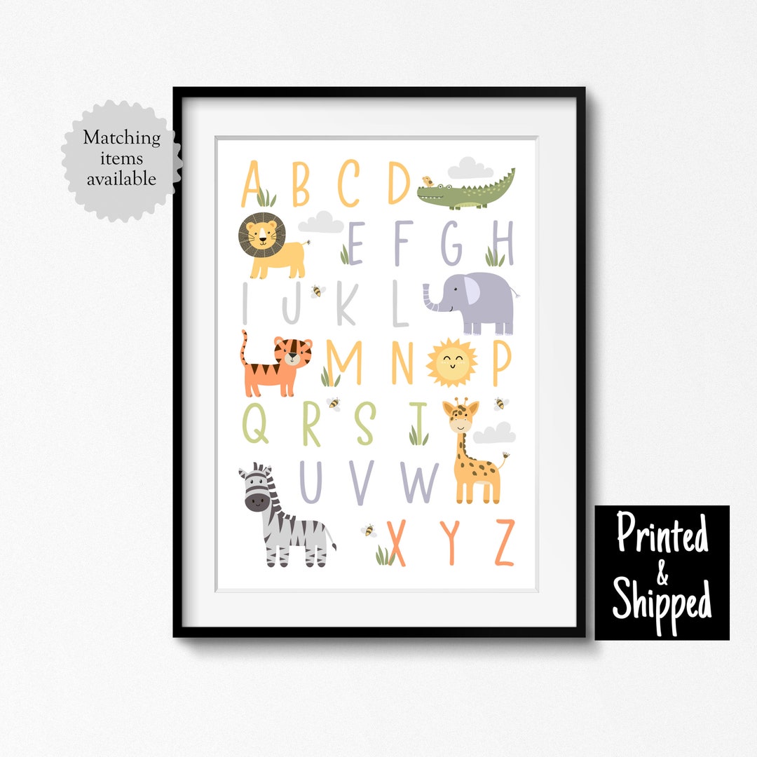 Safari Animal Alphabet Print Cute Kids Tots Toddler Nursery Childrens ...