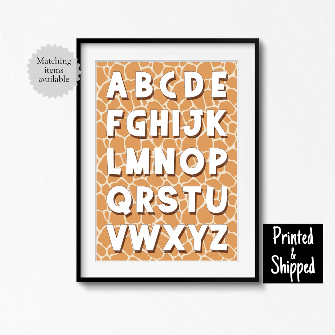 Giraffe Alphabet Print Neutral Kids Playroom Wall Art Pattern Skin Hide ...