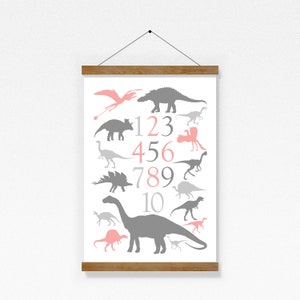 Girls Dinosaur Number Print Counting Bedroom Playroom Nursery Wall Art ...