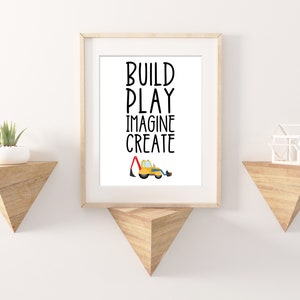 Build Play Imagine Create Print Construction Playroom Words Wall Art ...