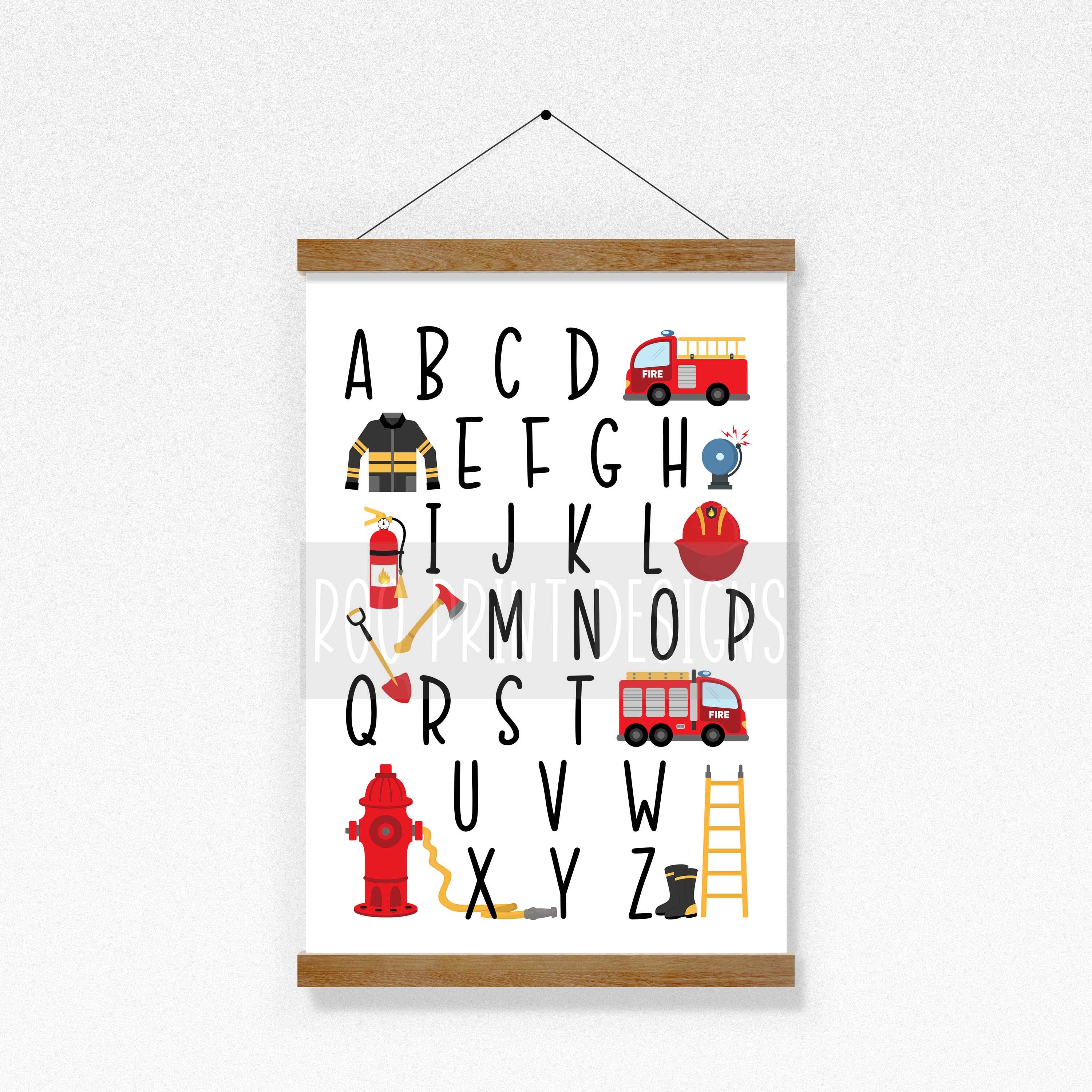 Firefighter Alphabet Print Emergency Fire Truck ABC Nursery - Etsy UK