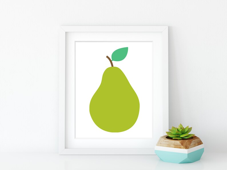 Big Green Pear Print Modern Bright Fruit Nursery Wall Art | Etsy