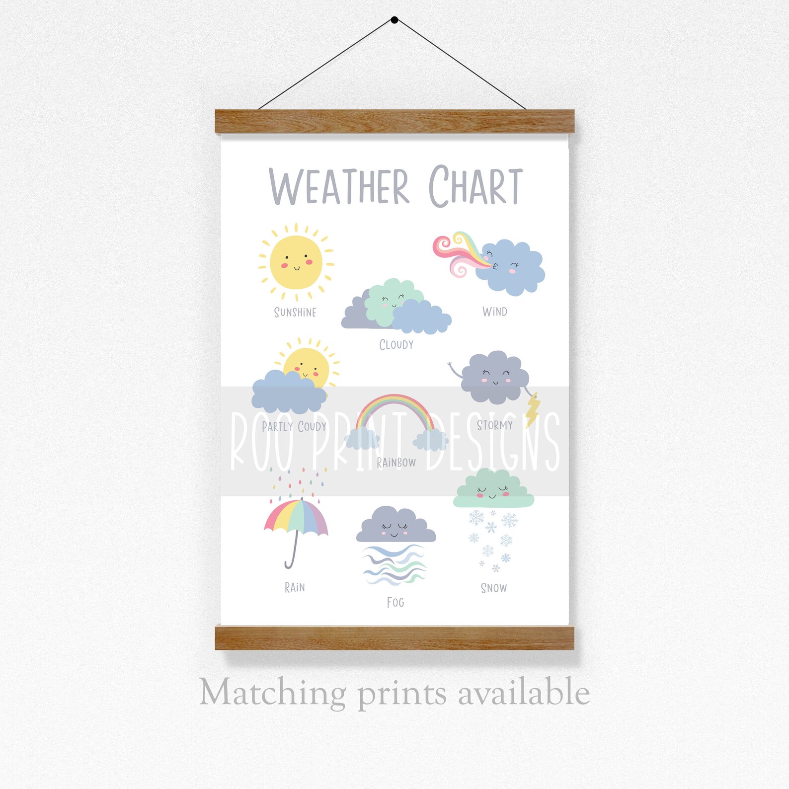 Weather Alphabet Print Raincloud Rainbow Cute Pastel Boy Girl | Etsy