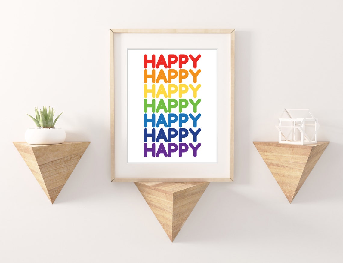 Happy Rainbow Word Art Print Colourful Playroom Wall Art Poster Toddler ...