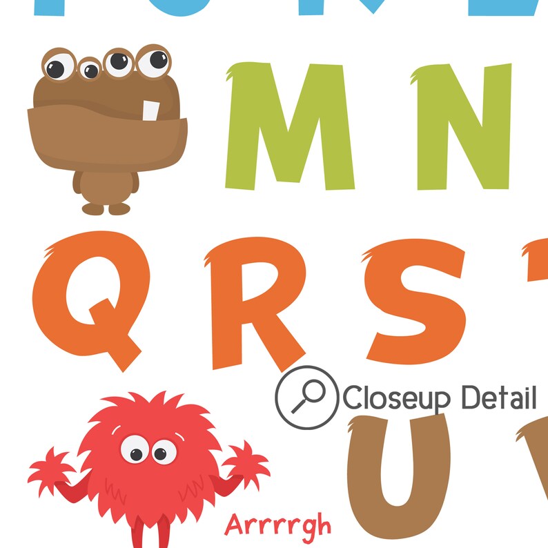 Cute Kids Monster Alphabet Print Colourful Fun ABC Poster Preschool ...