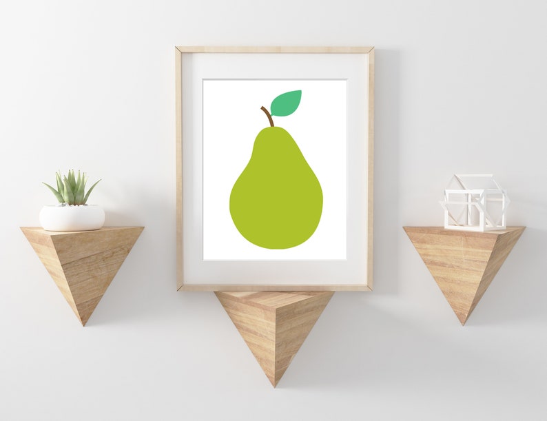 Big Green Pear Print Modern Bright Fruit Nursery Wall Art | Etsy