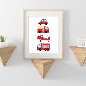 Fire Trucks Art Print Fire Vehicles Emergency Vehicle Wall Art Decor ...