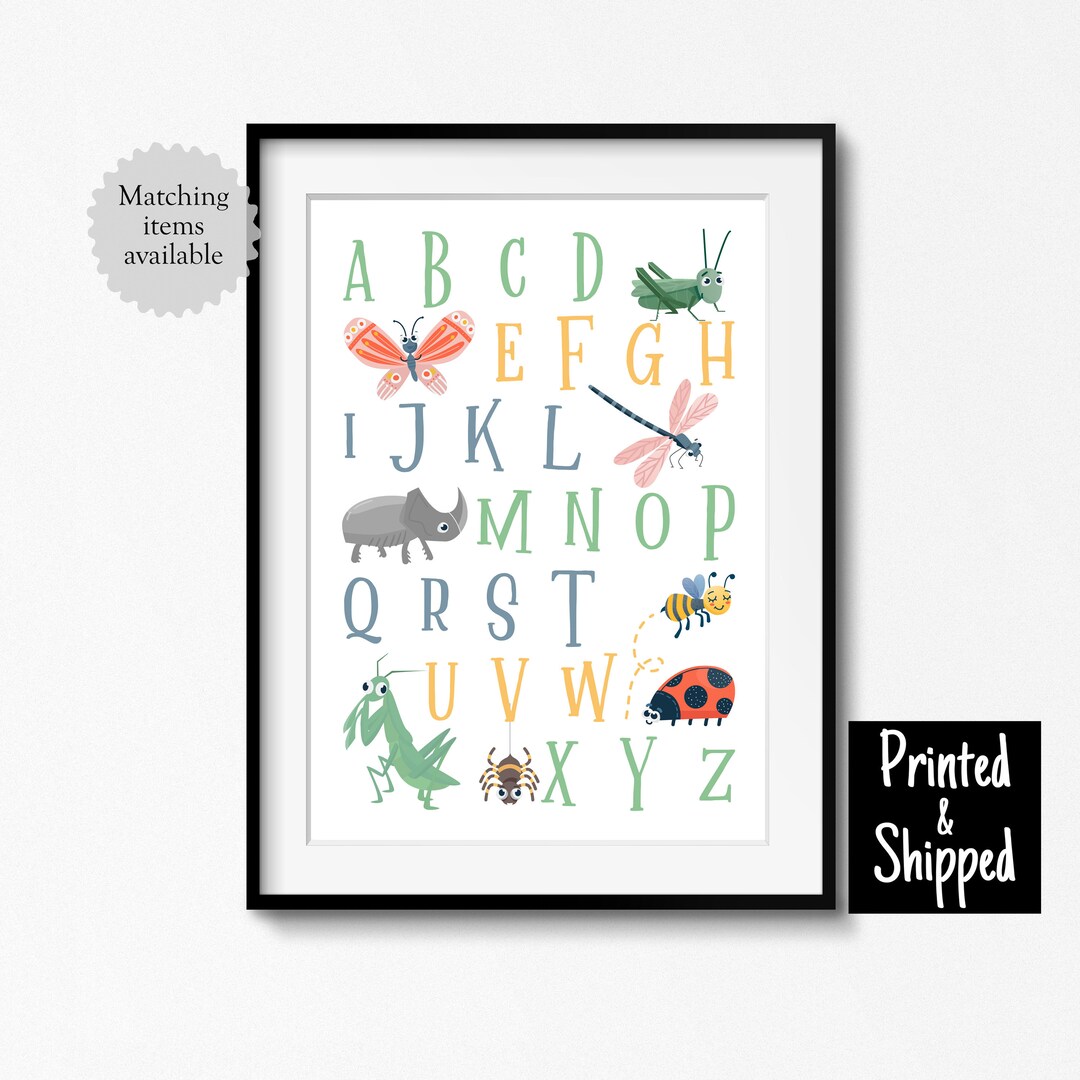 Cute Bug Insect Alphabet Print Toddler Wall Art Nursery Poster Green ...