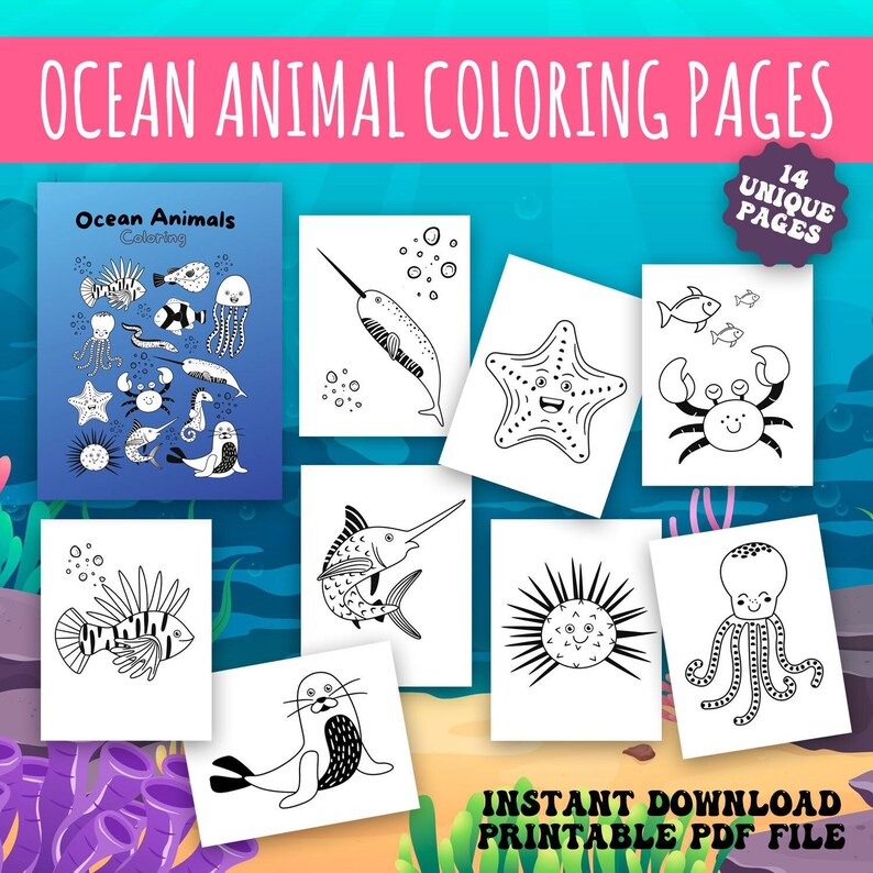 15 Printable Ocean Animal Coloring Pages, Instant Download, Coloring ...