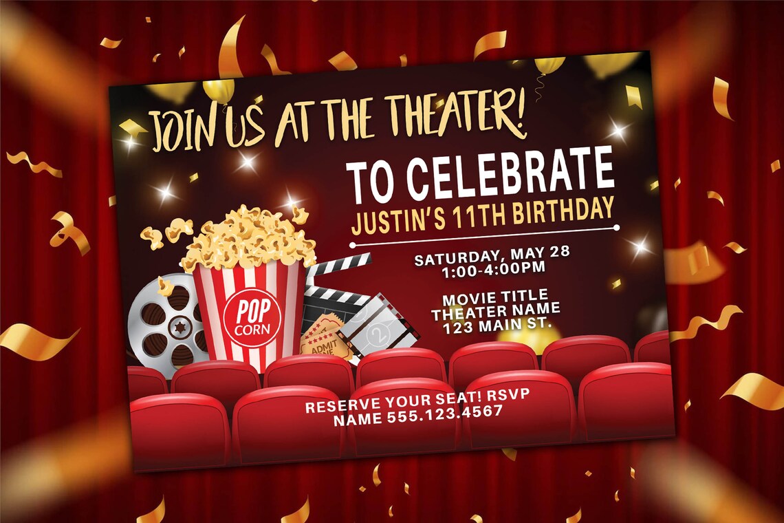 Movie Night Birthday Party Invitation Movie Theater - Etsy