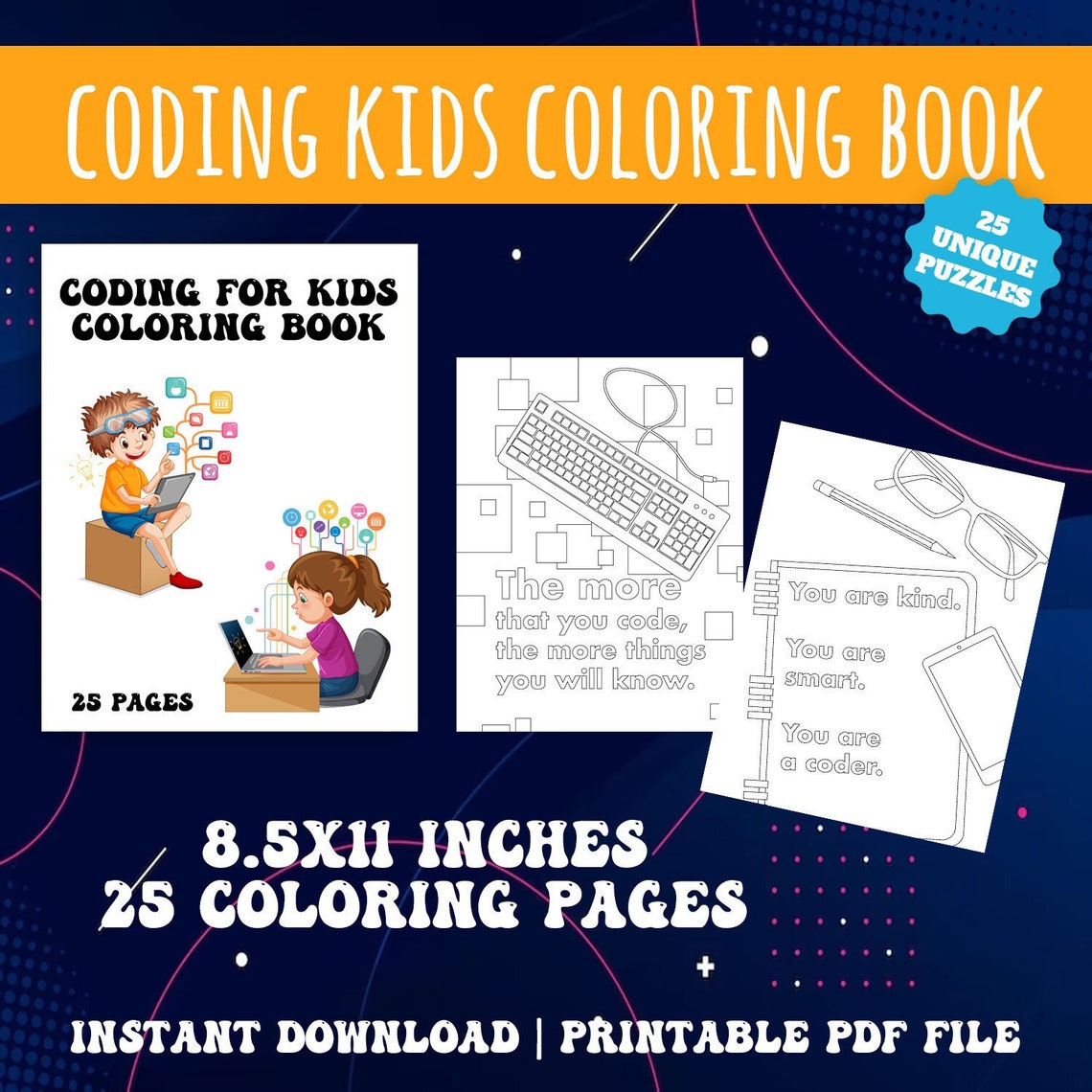 Computer Coding for Kids Coloring Pages, 25 Printable Coloring Pages ...
