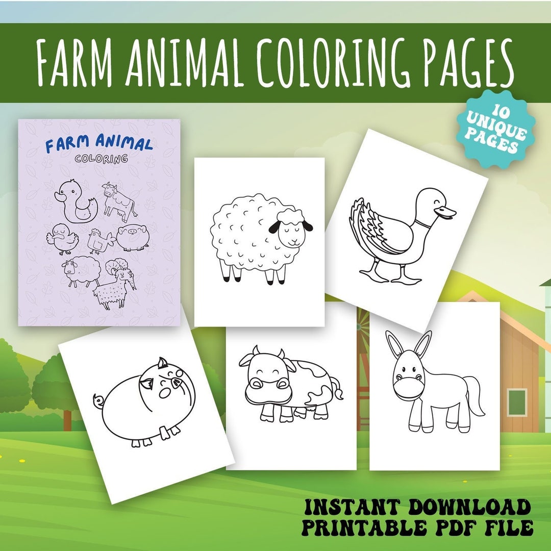 10 Printable Farm Animal Coloring Pages, Instant Download, Coloring ...