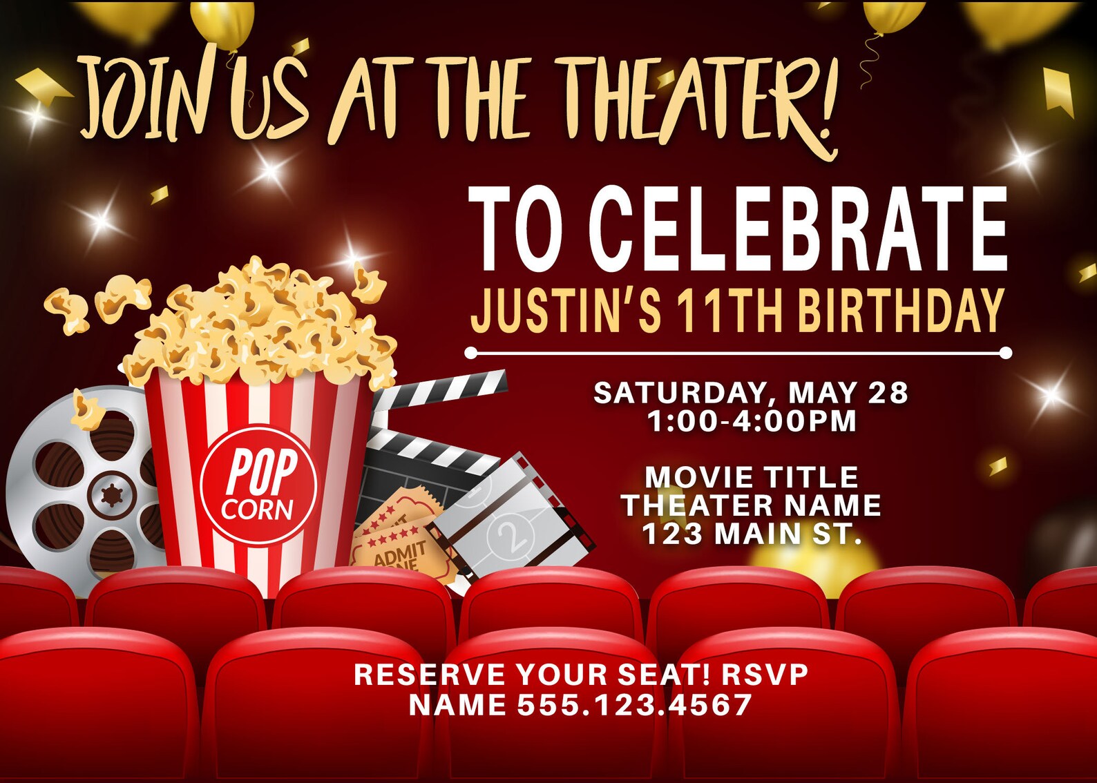 Movie Night Birthday Party Invitation Movie Theater - Etsy