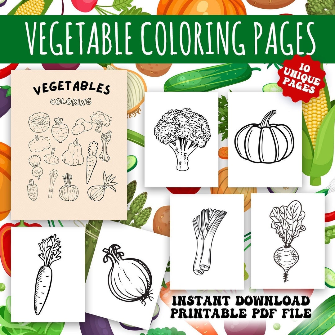 10 Printable Vegetable Coloring Pages, Instant Download, Coloring ...