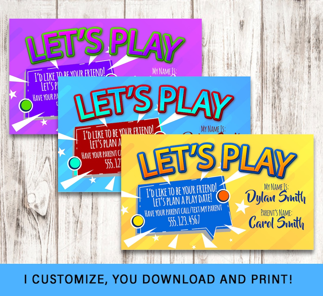 Playdate Kids Business Card, Play Date Calling Card, Let's Play Contact ...