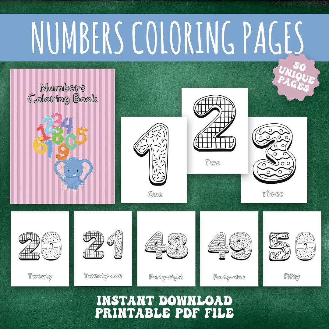 Numbers 1-50 Coloring Pages, 50 Printable Number Coloring Pages ...