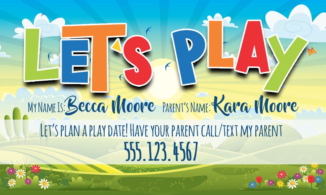 Playdate Kids Business Card, Play Date Calling Card, Let's Play Contact ...
