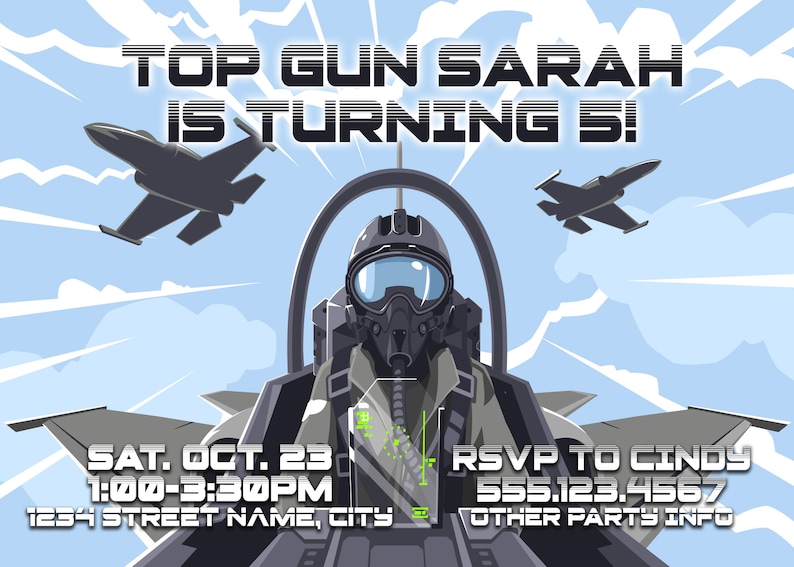 Top Gun Party Invitation, Top Gun Birthday, Fighter Jet Birthday Party ...