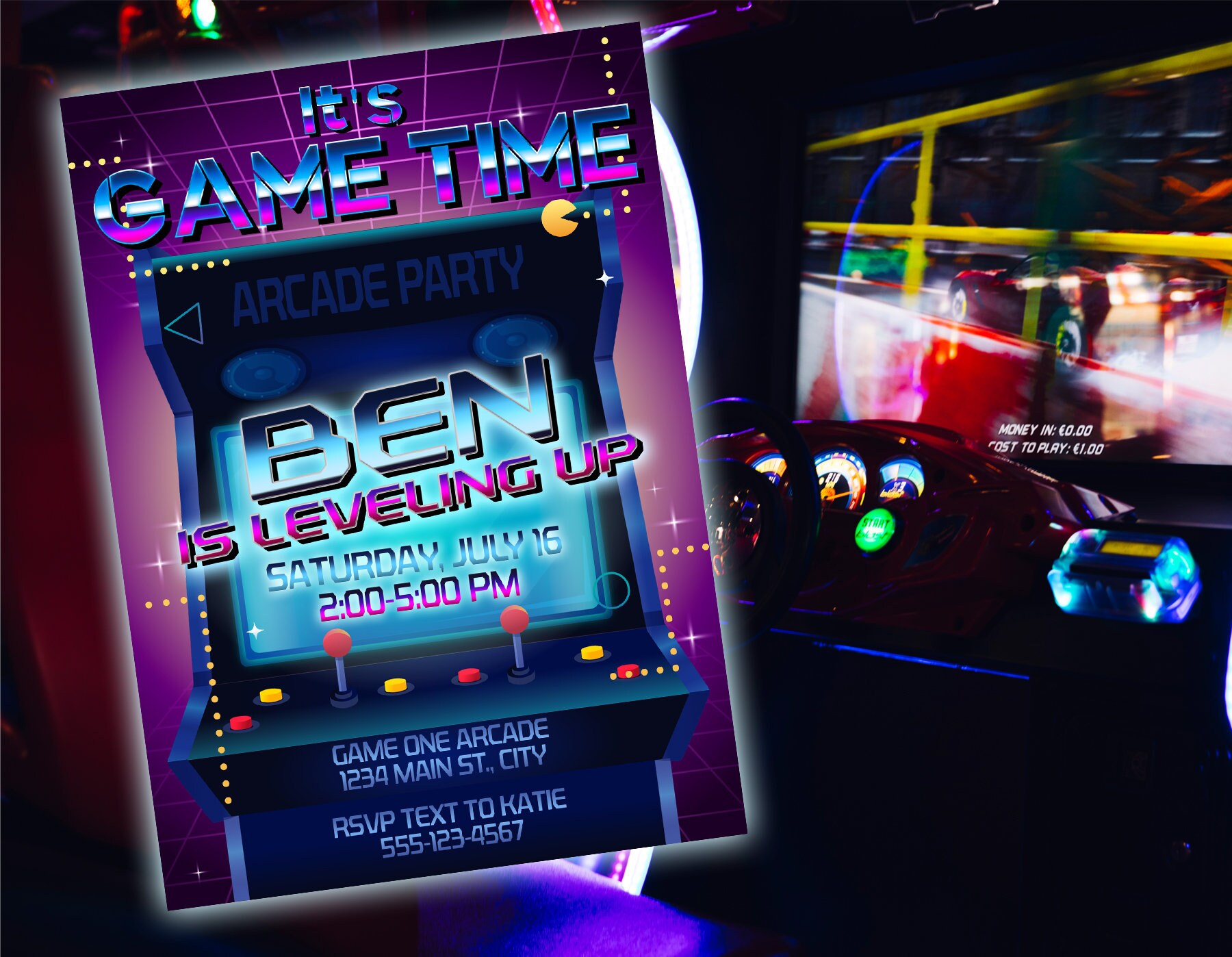Arcade Birthday Party Invitation, Gamer Birthday Party, Video Game ...