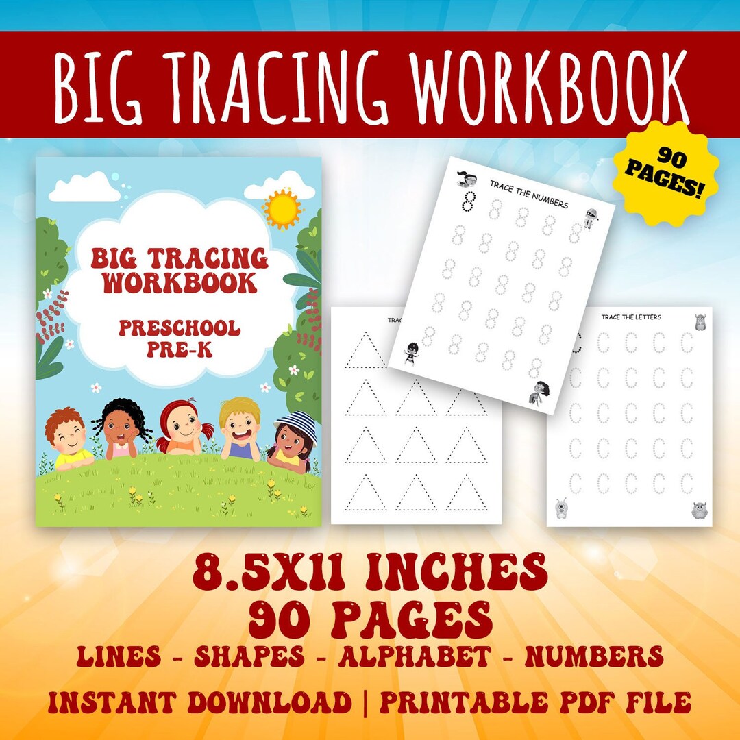 Summer Tracing Activity Workbook - Practice Lines, Shapes, Alphabet and ...
