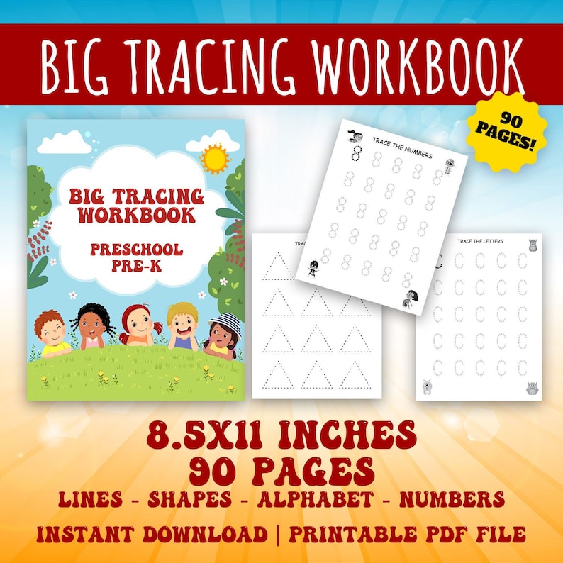 Summer Tracing Activity Workbook Practice Lines, Shapes, Alphabet and ...