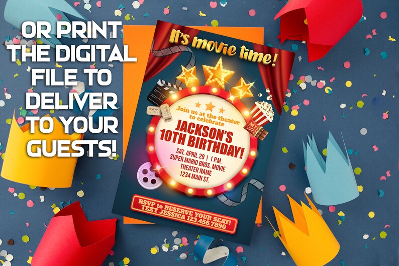 Movie Night Birthday Party Invitation, Movie Theater Invitation ...
