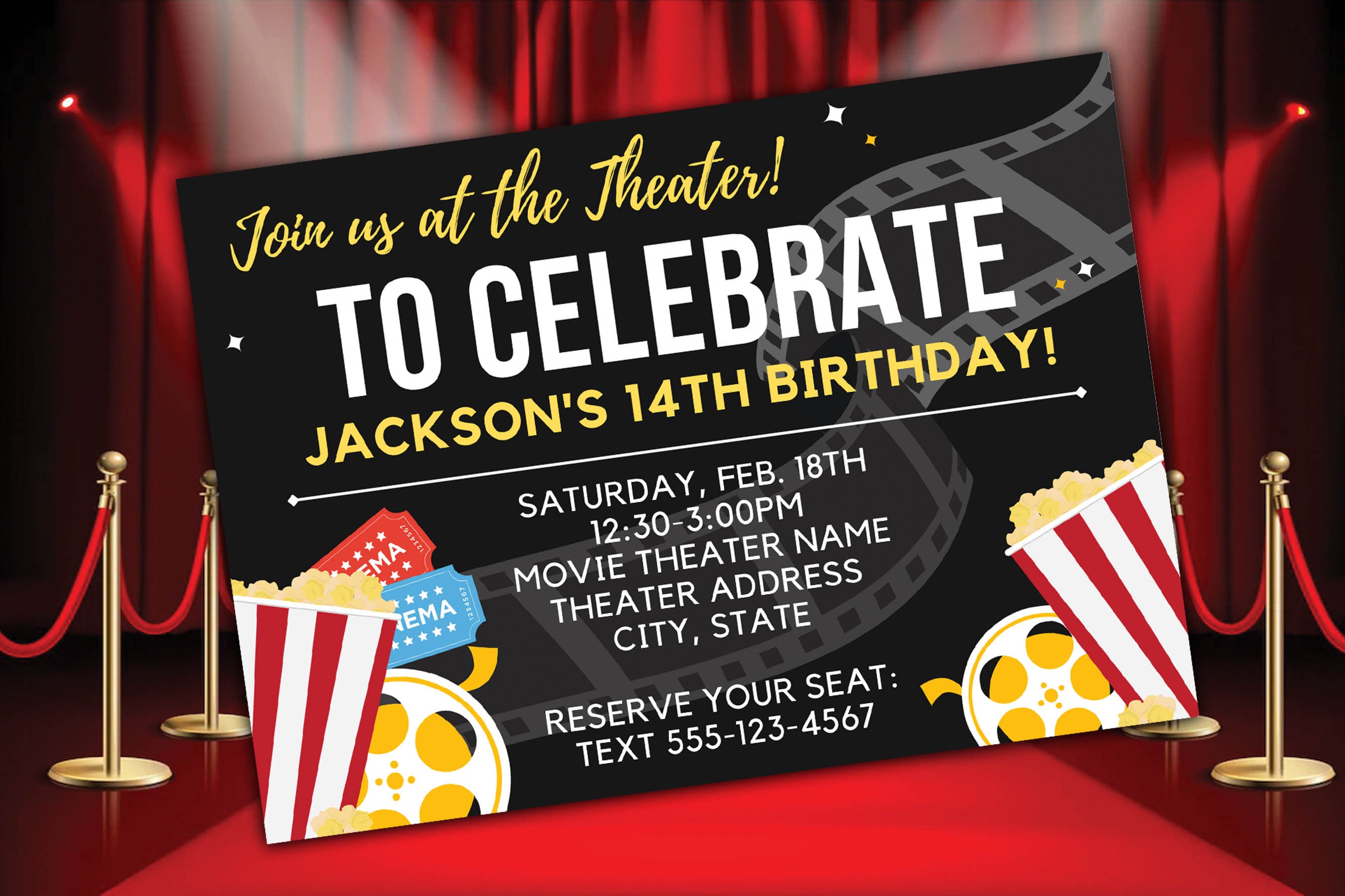 Movie Night Birthday Party Invitation, Movie Theater Invitation ...
